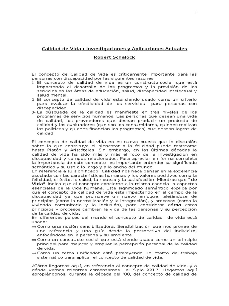apunte n° 1 calidad de Vida Schalock | PDF | Invalidez | Calidad ...