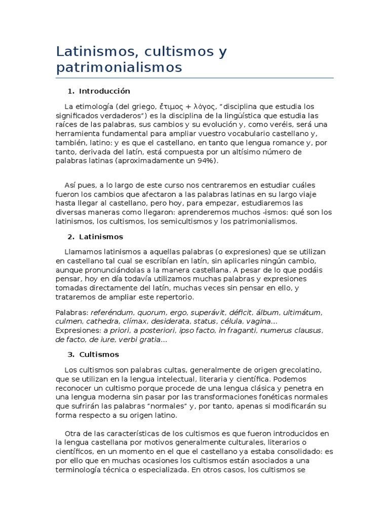 Latinismos, Cultismos y Patrimonialismos | PDF | latín | Lengua española