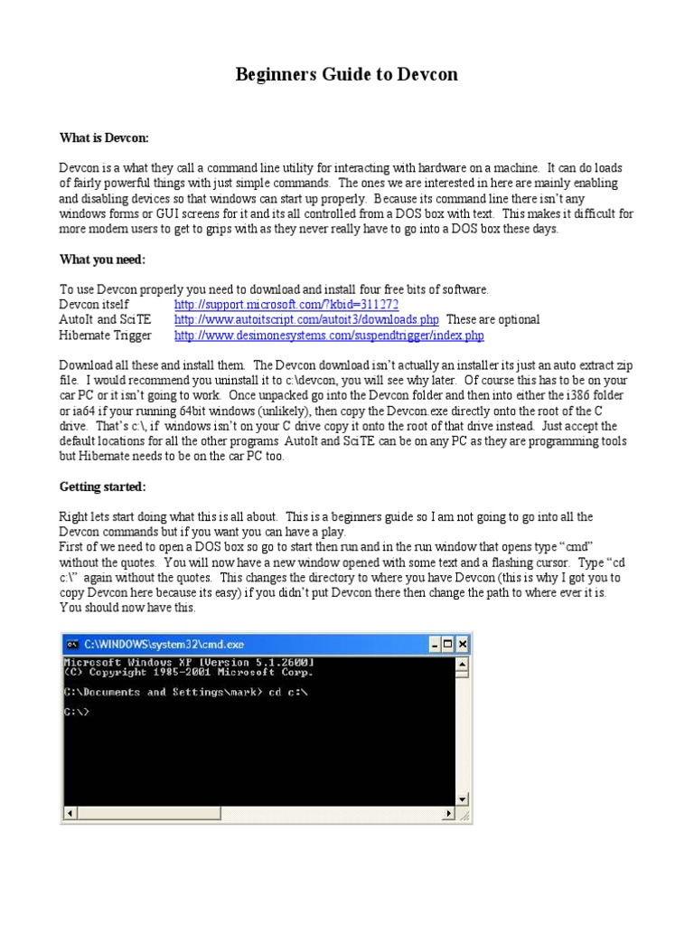 Beginner's Guide to Using Devcon | PDF | Dos | Command Line Interface