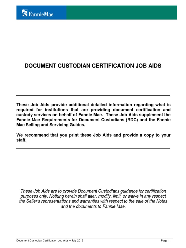 Document Custodian Certification Guide | PDF | Mortgage Loan | Interest