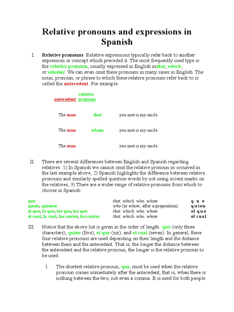 Spanish Relative Pronouns Explained | PDF | Pronoun | Onomastics