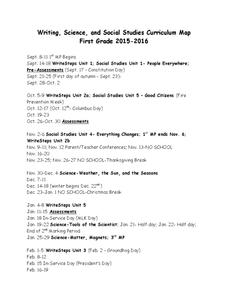 First Grade Curriculum Map 2015-2016 | PDF | Social Science | Science ...