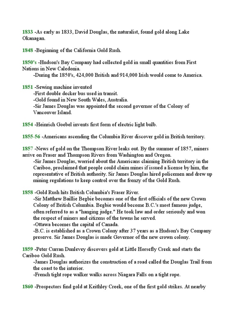 Cariboo Gold Rush Timeline