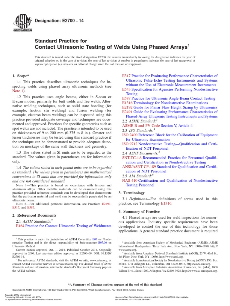 ASTM E 2700-Phased Arrays | PDF | Nondestructive Testing | Medical ...