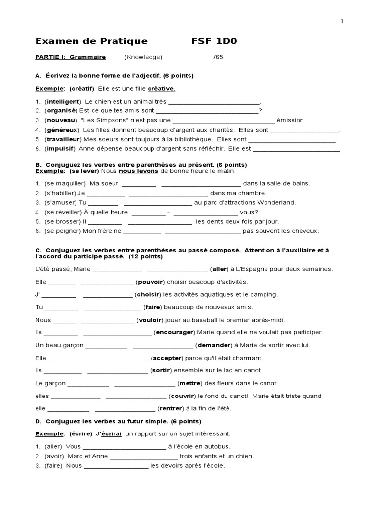 Examen de Pratique FSF 1D0 | PDF | Langues | Loisirs