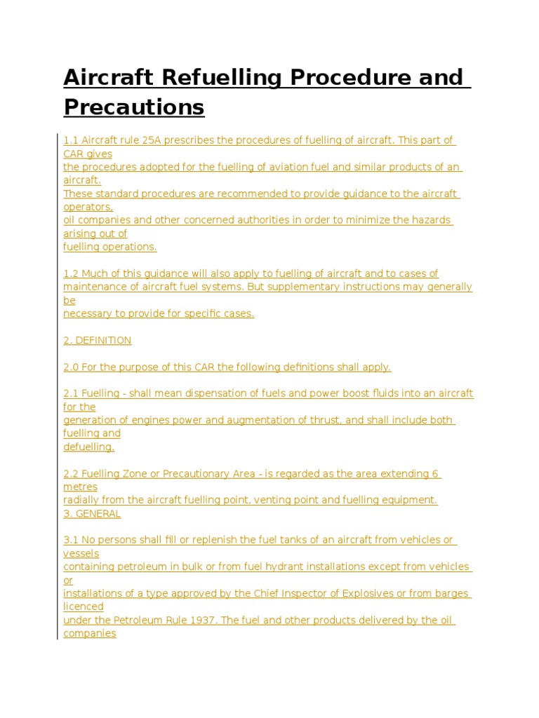 Aircraft Refuelling Procedure and Precautions | PDF | Vehicles | Aircraft