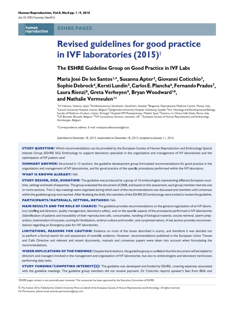 ESHRE IVF Laboratory Guidelines 2015 | PDF | Clinical Trial | In Vitro ...