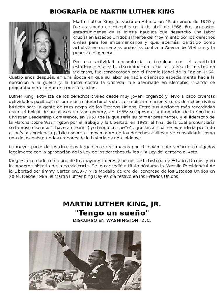 Biografía de Martin Luther King | PDF | Pacifismo | Martin Luther King ...