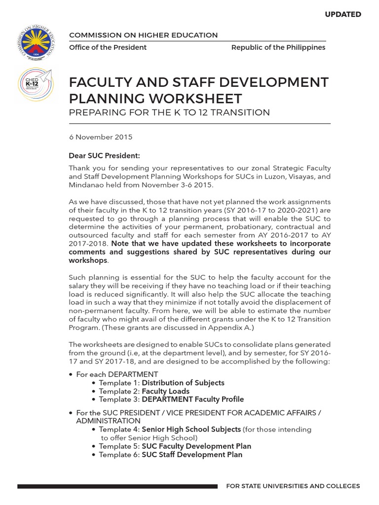 Faculty and Staff Devt Planning Worksheet PDF | PDF | Doctor Of Philosophy | Master's Degree