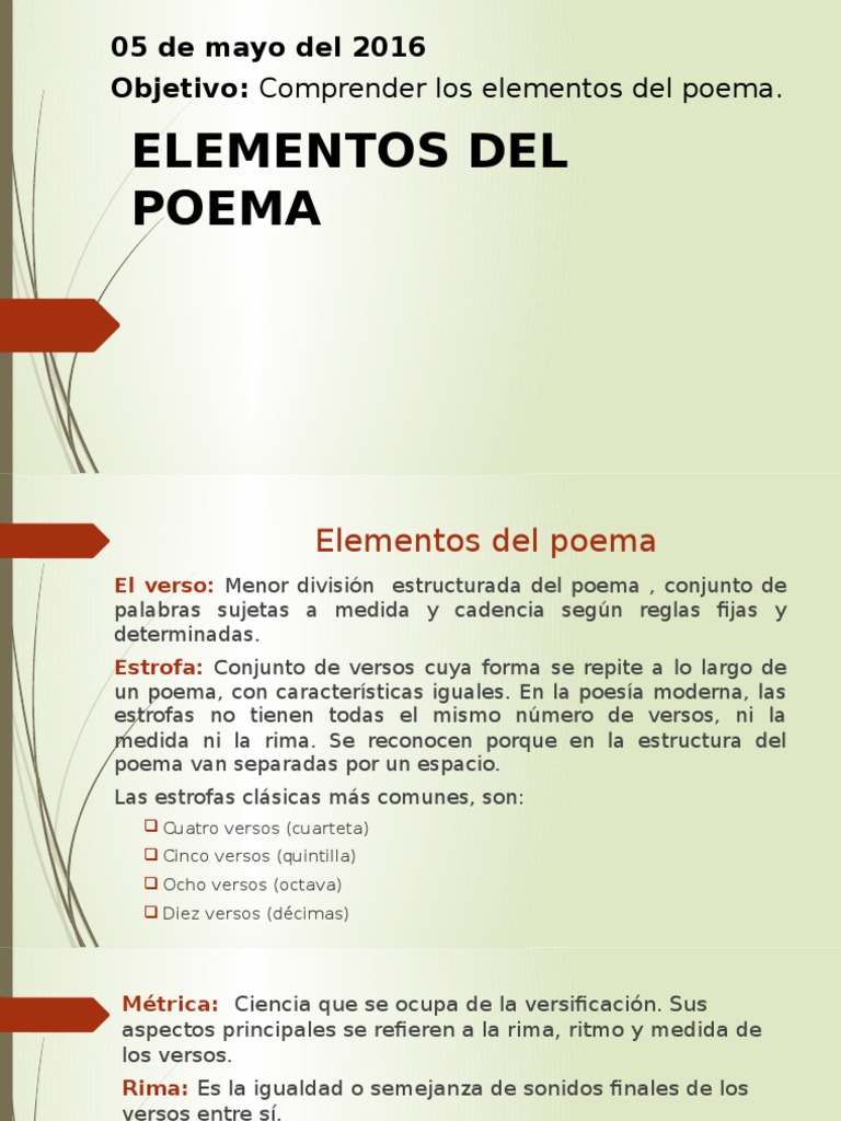 Clase 8° ELEMENTOS DEL POEMA | Rima | Metro (poesía)