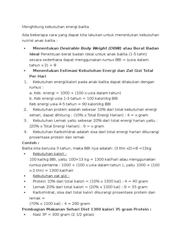 Menghitung Kebutuhan Energi Balita | PDF