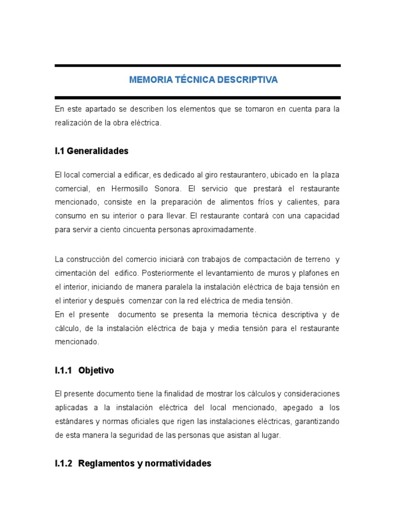 Memoria Técnica Descriptiva y de Calculo | PDF | Cableado eléctrico | Corriente eléctrica