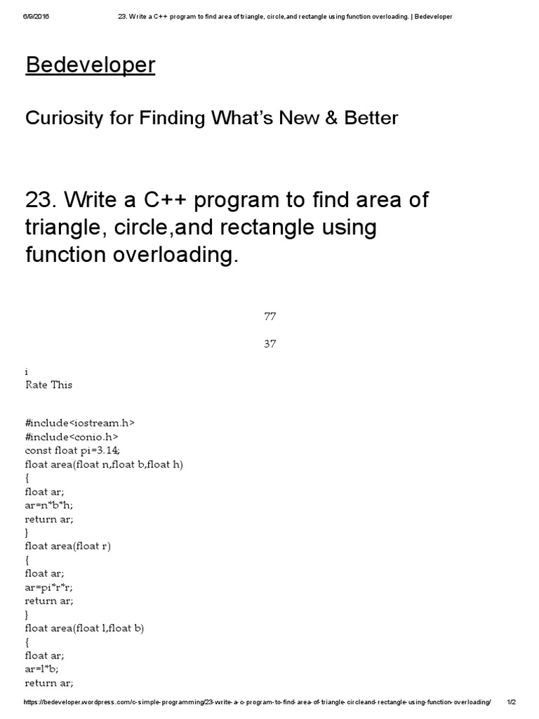 Write A C++ Program To Find Area of Triangle, Circle, and Rectangle ... Write A C++ Program To Find Area of Triangle, Circle, and Rectangle ...