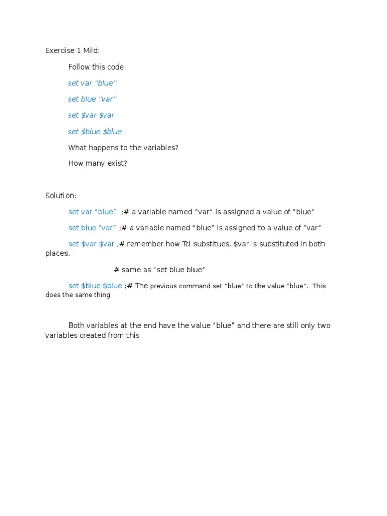TCL Training Exercise Solutions | PDF | Pointer (Computer Programming) | String (Computer Science)