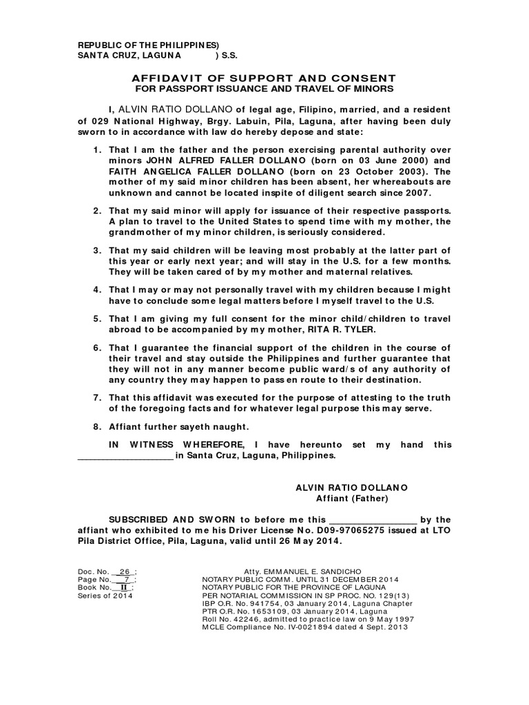 Affidavit of Consent for Minor Travel | PDF