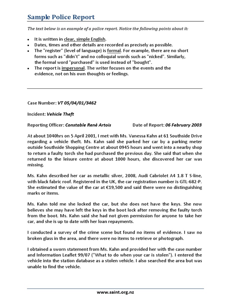 Sample Police Report | PDF