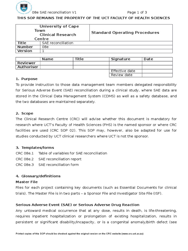 SAE Reconciliation SOP for Clinical Trials | PDF | Clinical Trial ...