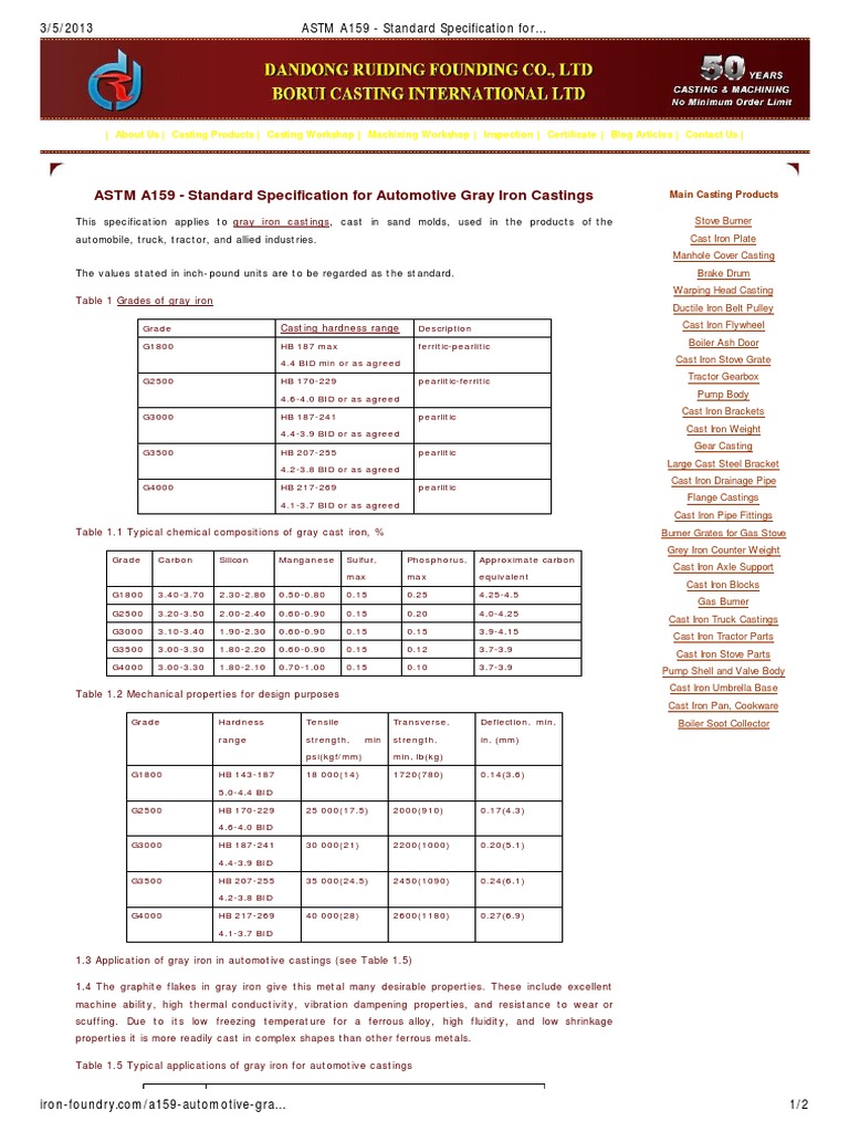 ASTM A159 - Standard Specification For Automotive Gray Iron Castings ...