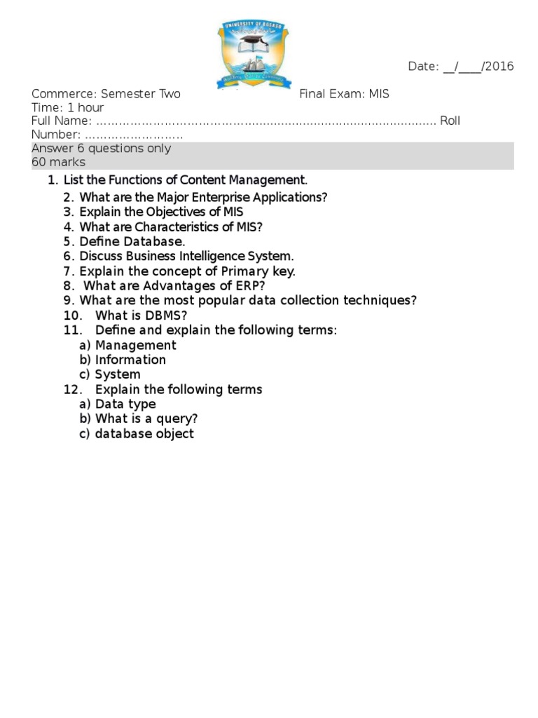 MIS Final Exam Questions Guide | PDF | Career & Growth
