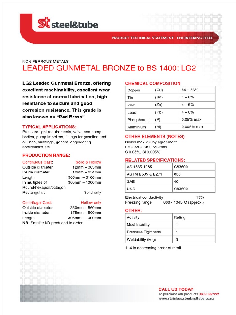 Leaded Gunmetal Bronze To Bs 1400: Lg2: Chemical Composition | PDF ...