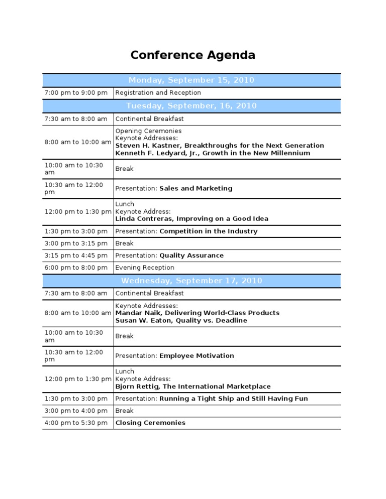 Conference Agenda Template | PDF