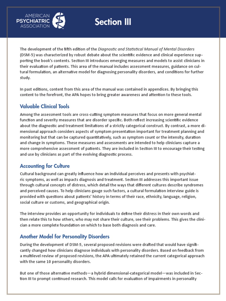 APA - DSM 5 Section III PDF | PDF | Personality Disorder | Diagnostic ...