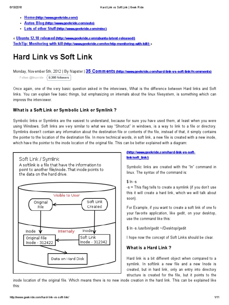 Hard Link Vs Soft Link - Geek Ride | PDF | File System | Computer Data
