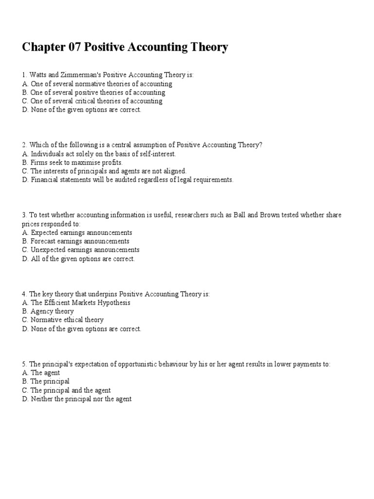 Chapter 07 Positive Accounting Theory | PDF | Accounting | Interest