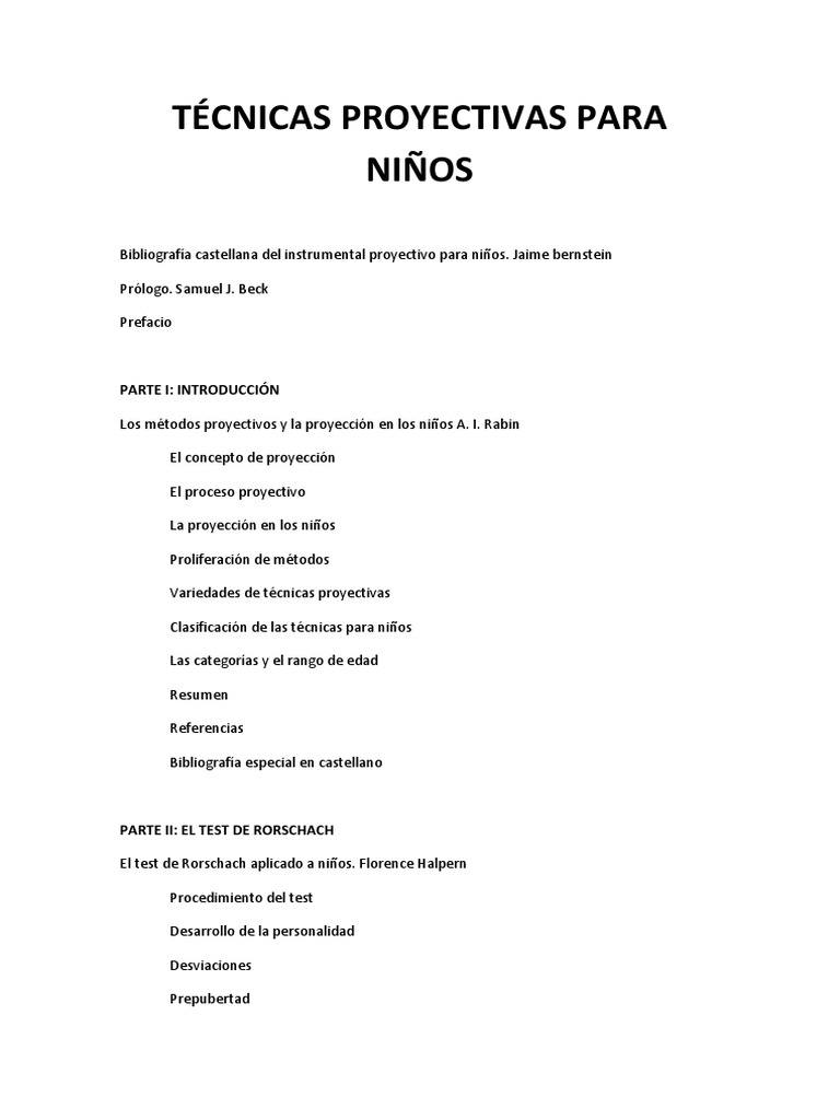 Tests Proyectivos para Niños | PDF | Pruebas psicologicas | Conceptos ...