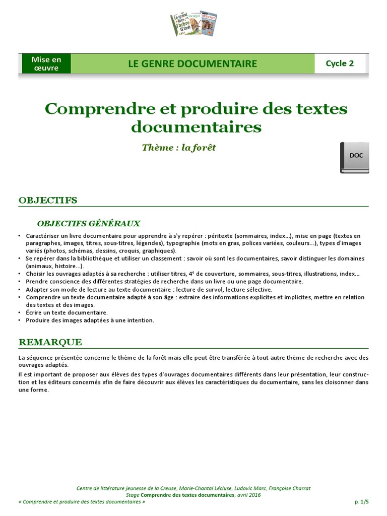 Comprendre Et Produire Des Textes Documentaires | PDF | Lecture ...
