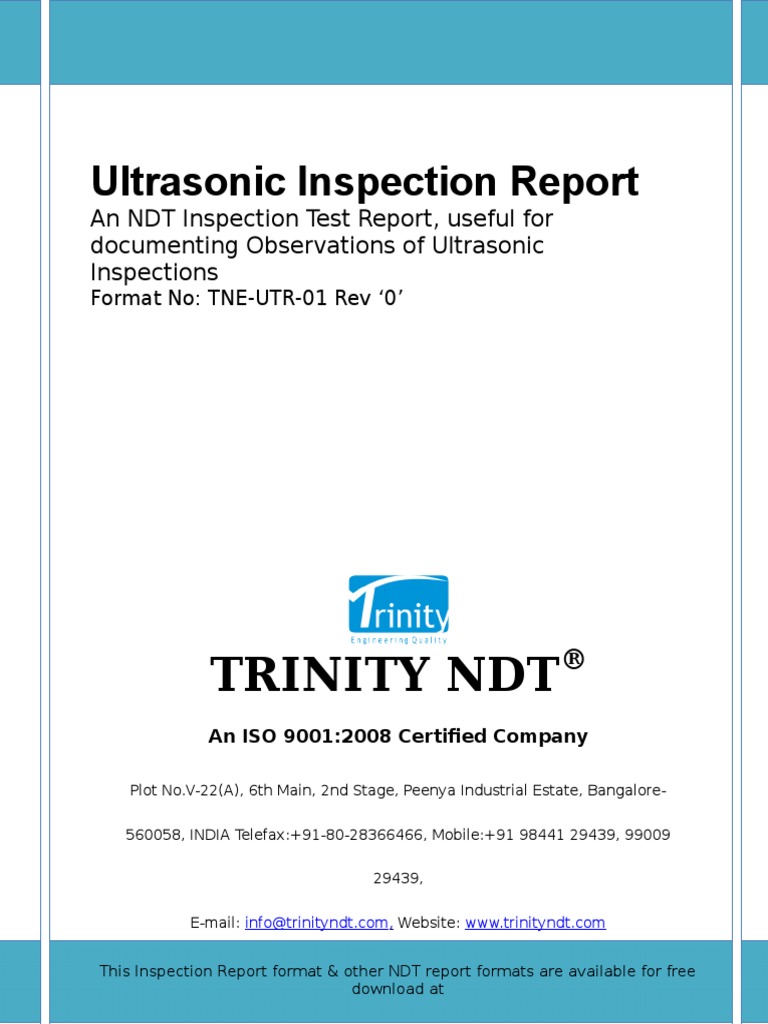 Ultrasonic Inspection NDT Sample Test Report Format | PDF ...