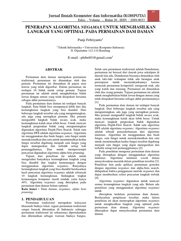 Penerapan Algoritma Dam Daman Pada Permainan Dam Daman | PDF