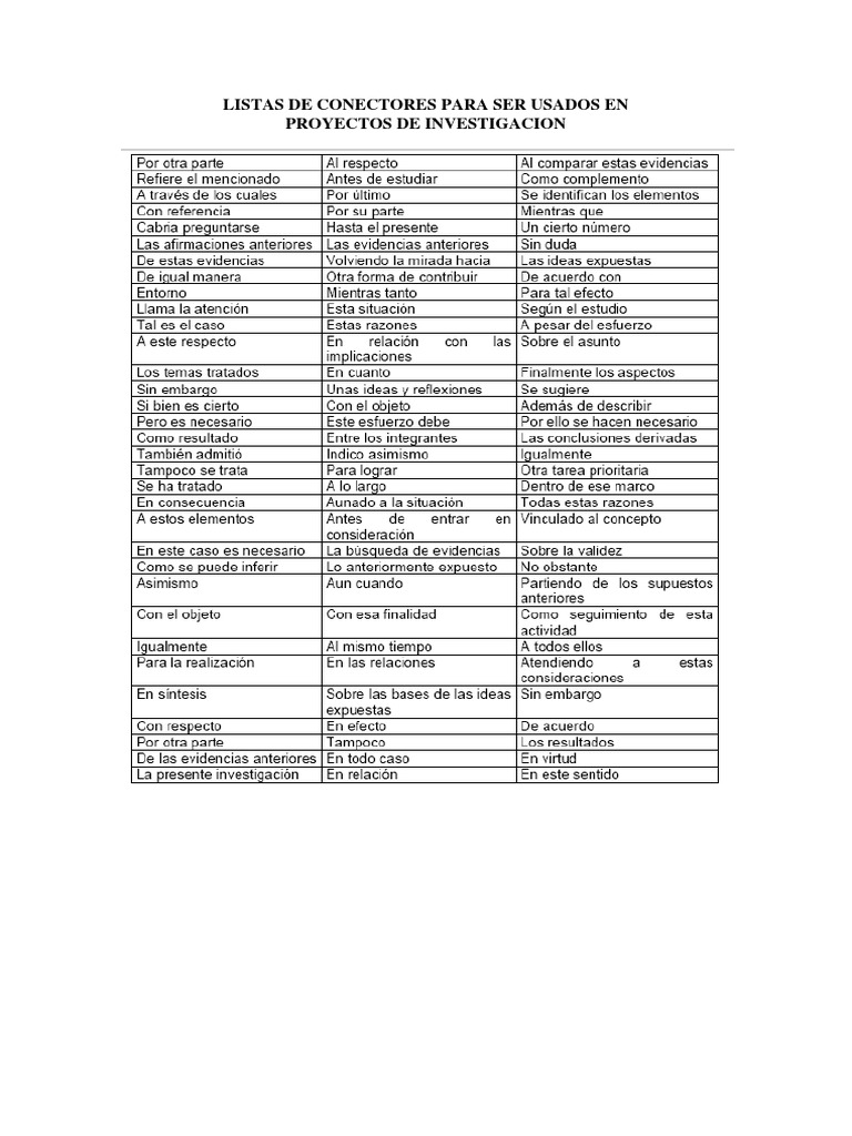Listas de Conectores y Verbos para Proyectos | PDF | Epistemología ...