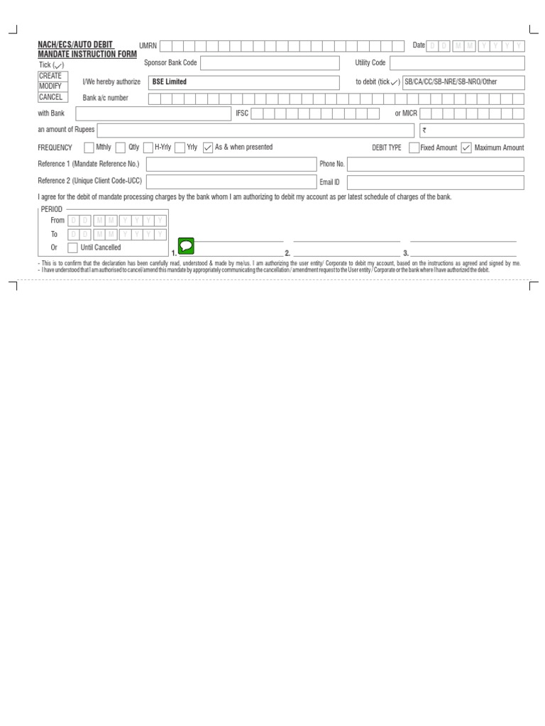 NACH Debit Mandate Authorization Form | PDF