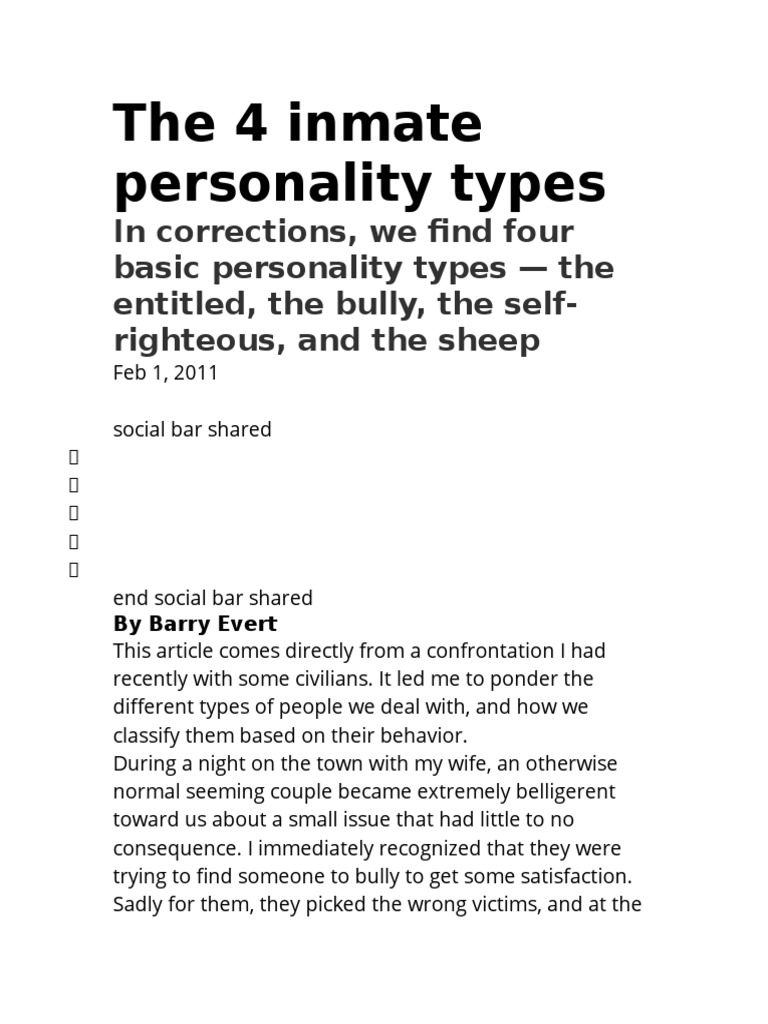 The 4 Inmate Personality Types | PDF | Bullying | Personality Type