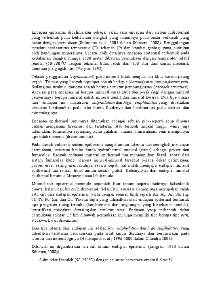 Endapan Epitermal Didefinisikan Sebagai Salah Satu Endapan Dari Sistem ...