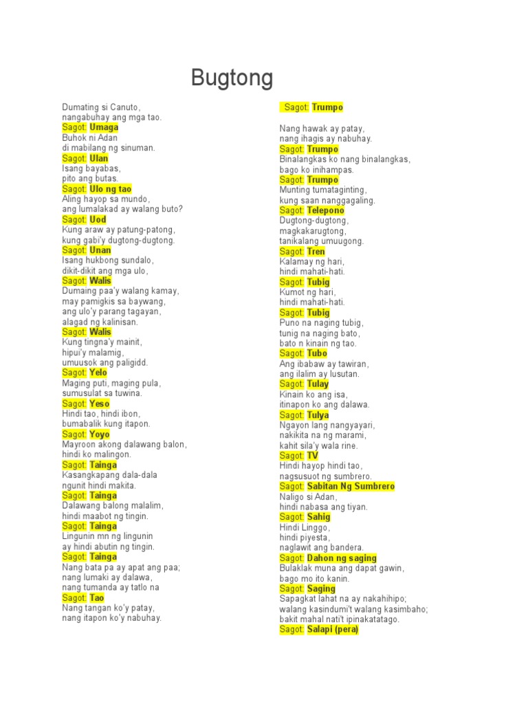 Bugtong (Filipino) | PDF