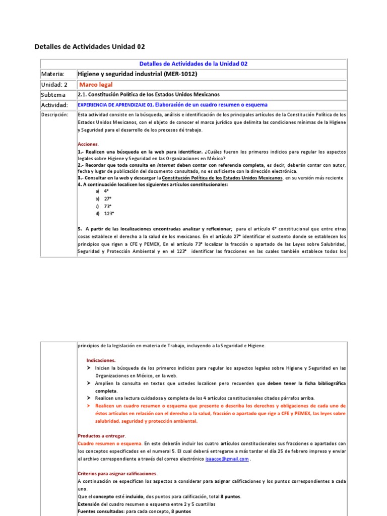 Detalles de Actividades Unidad 02 PR15 | PDF | México | Derecho laboral