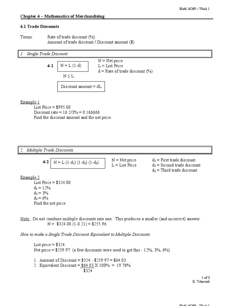 Example Trade Discount Series