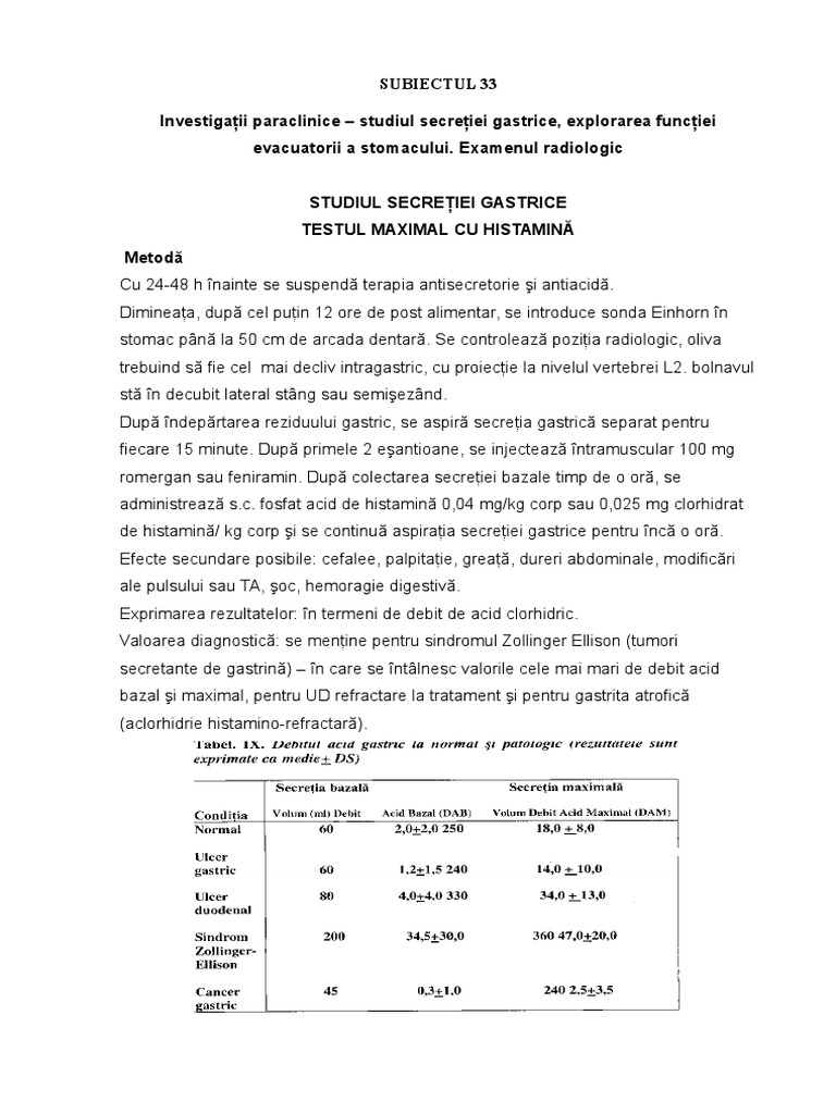 Semiologia Stomacului - Examenul Secretiei Gastrice, Examenul ...