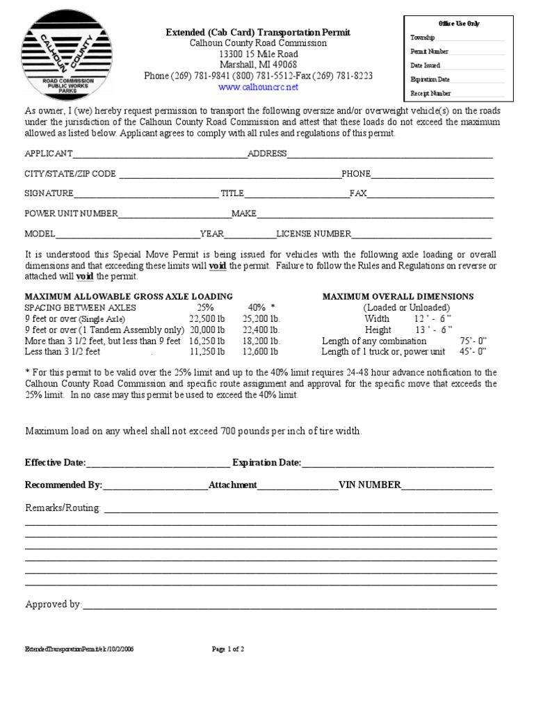 Extended Transportation Permit (Cab Card) App | PDF | Truck | Indemnity