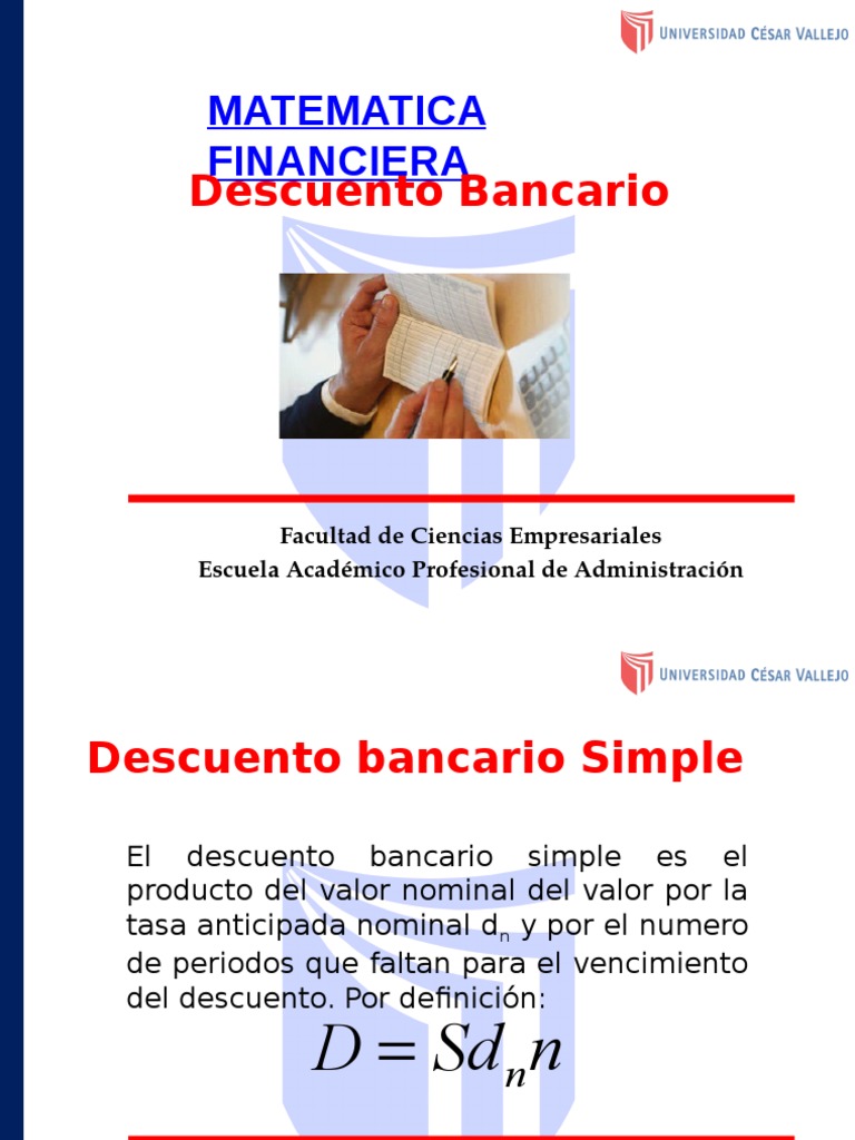 Descuento Bancario: Fórmulas y Aplicaciones | PDF | Bancos | Dinero
