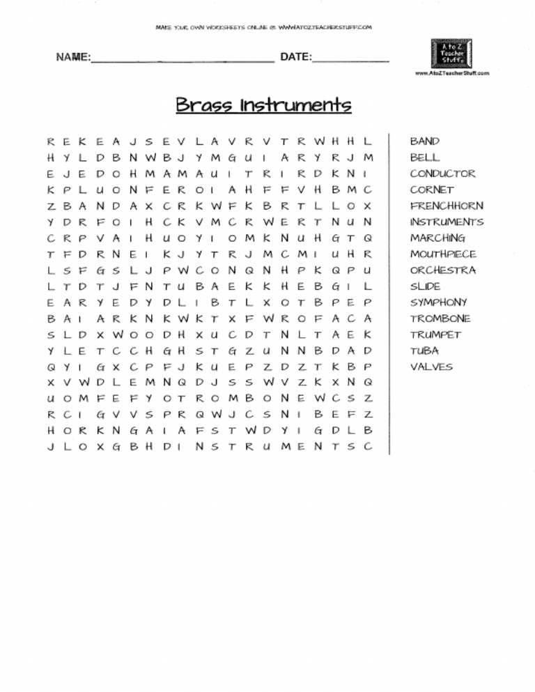 Brass Instrument Word Search | PDF