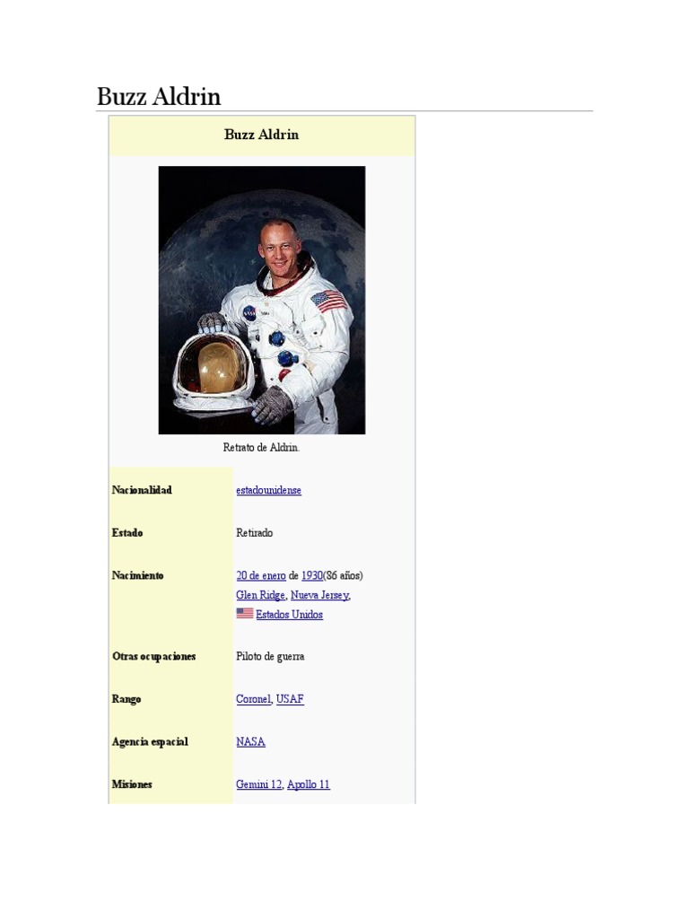 Buzz Aldrin | PDF | Proyecto Géminis | Vuelo espacial