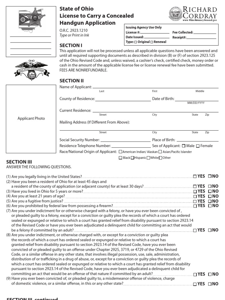 Ohio Concealed Handgun License Application | PDF | Plea | Virtue