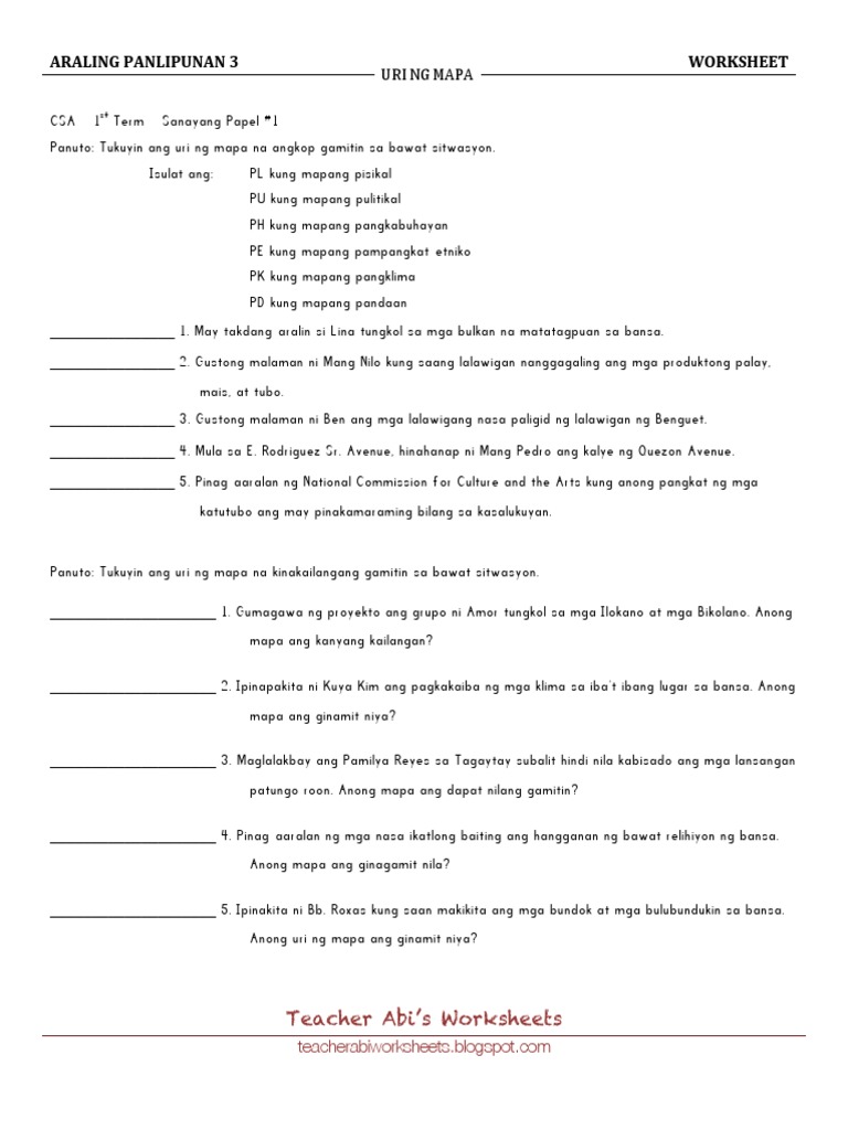 Araling Panlipunan Worksheets For Grade 6 | Images and Photos finder