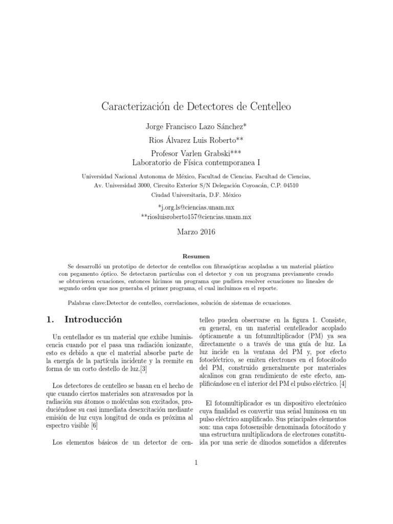 Caracterización de Detectores de Centelleo | PDF | Electrón | Ecuaciones
