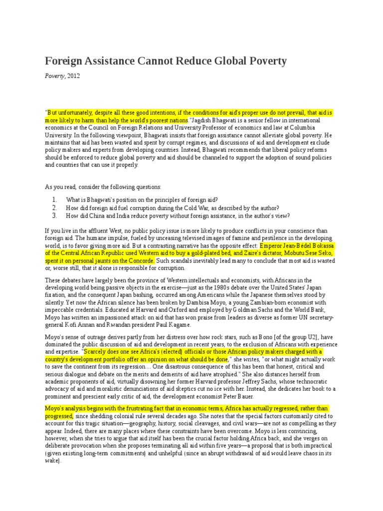 Foreign Assistance Cannot Reduce Global Poverty | PDF | Aids ...