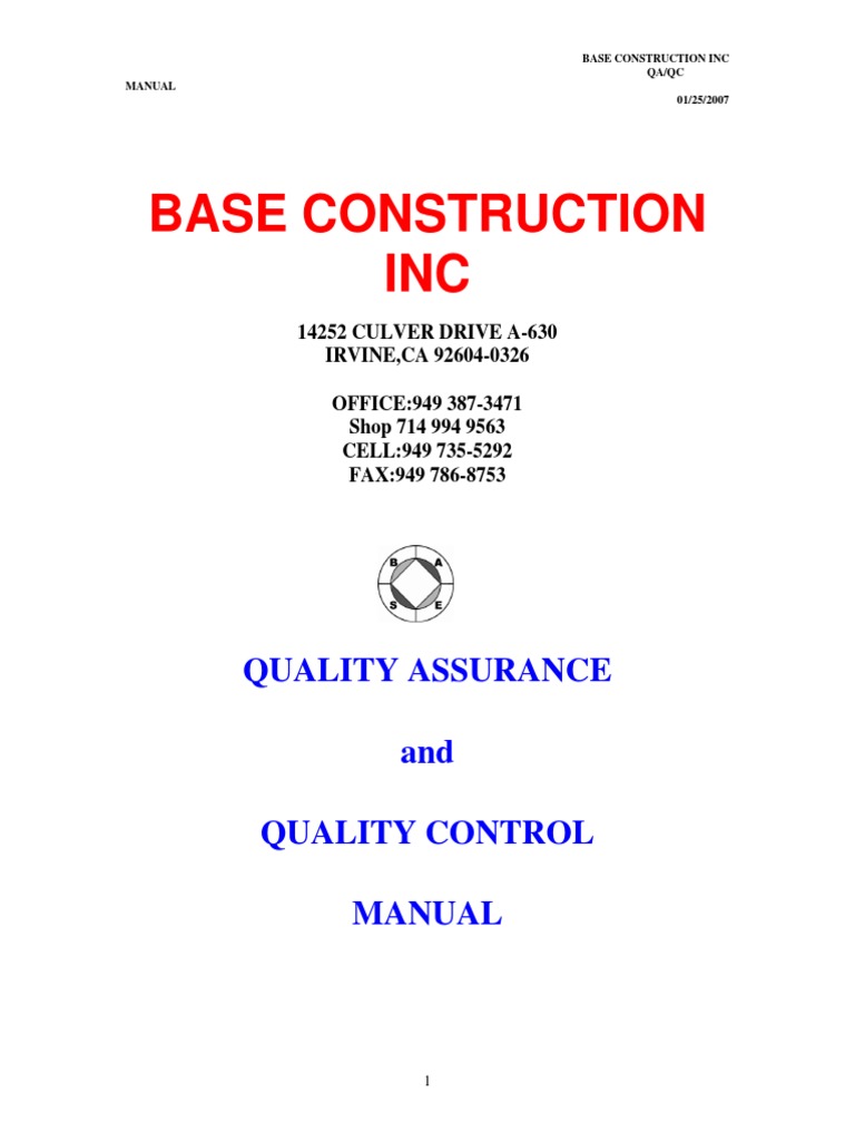 Base Construction INC: Quality Assurance and Quality Control Manual ...