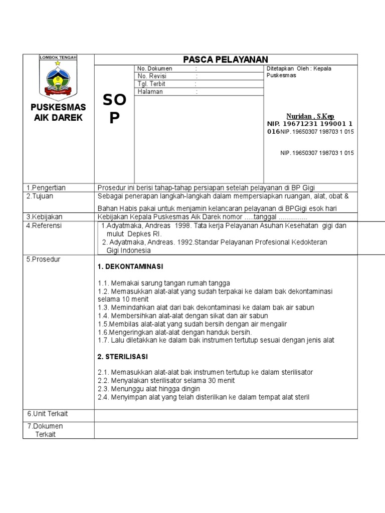 17.sop Sterilisasi Alat Gigi MTR | PDF